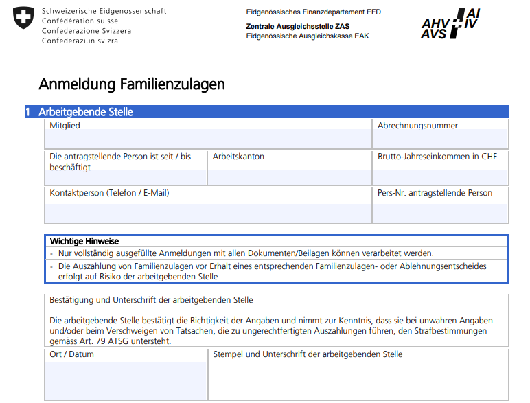Disponibilité des formulaires de demande d'allocations familiales